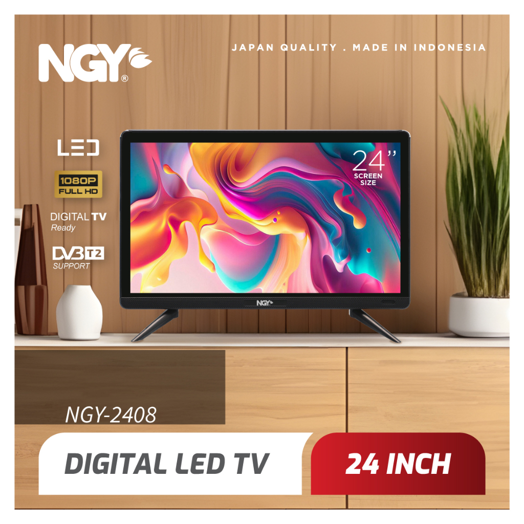 Jual NGY LED TV Digital HD 24 inch / Televisi Kaca HDMI USB | 2408 NAGOYA | Shopee Indonesia