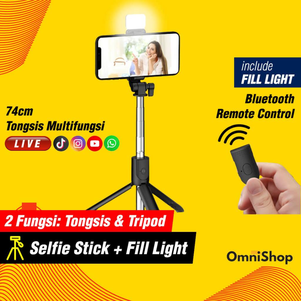 Jual Selfie Stick Wireless Bluetooth with Remote Tongsis LED Light HP ...