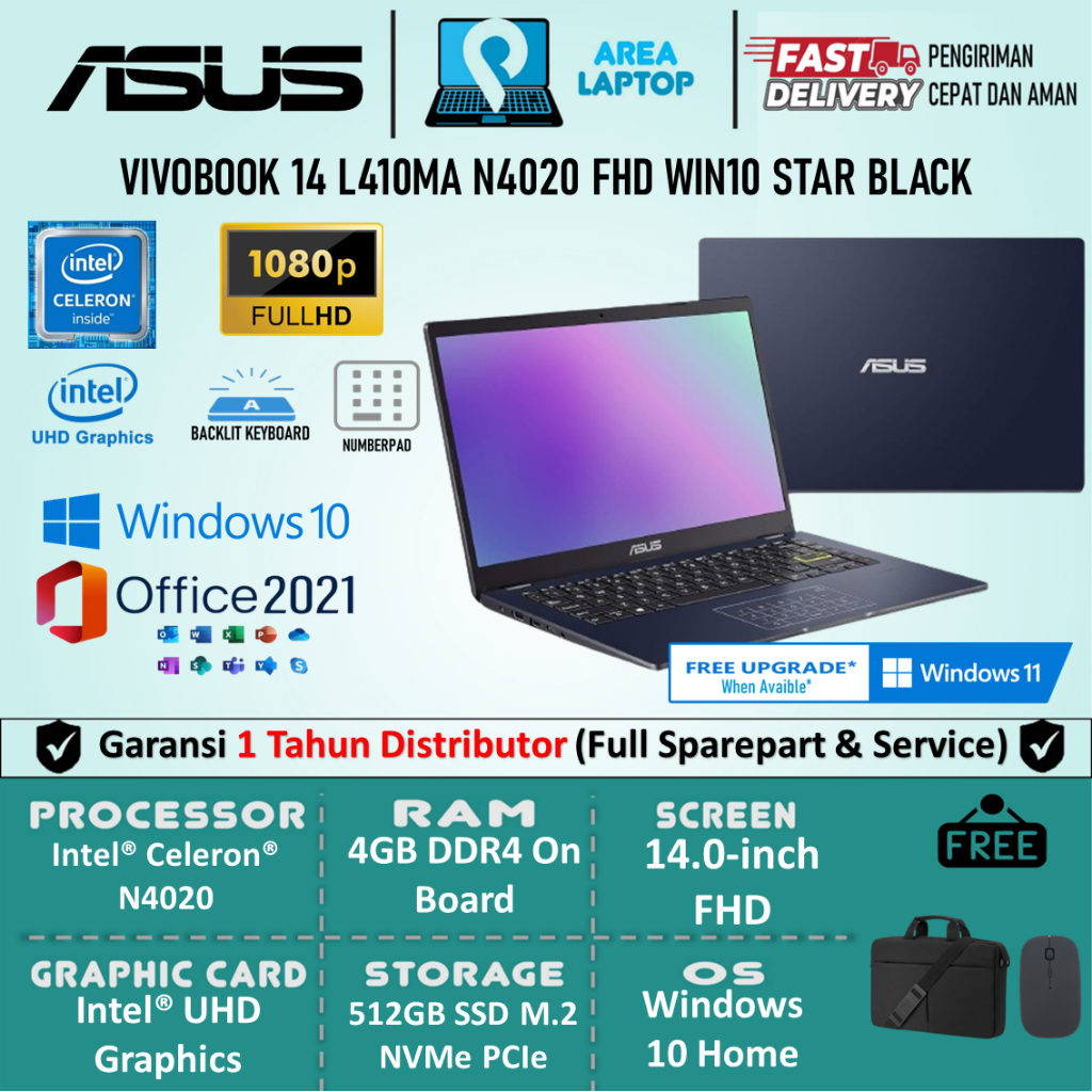 Jual Laptop Asus Vivobook L410MA Intel N4020 4GB 512GB+64GB 14" FHD ...