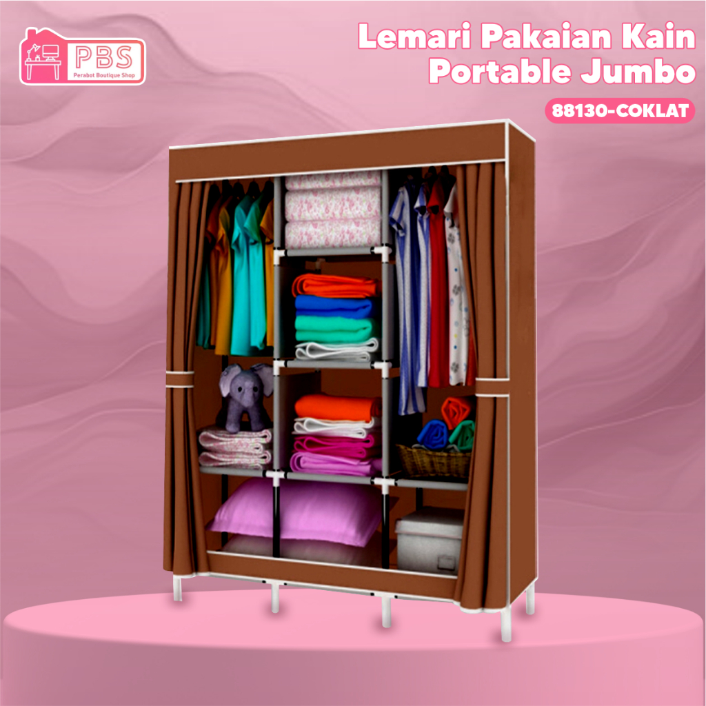 Jual PERABOT Lemari Pakaian Kain Portable Jumbo 88130 Lemari 3 Sekat ...