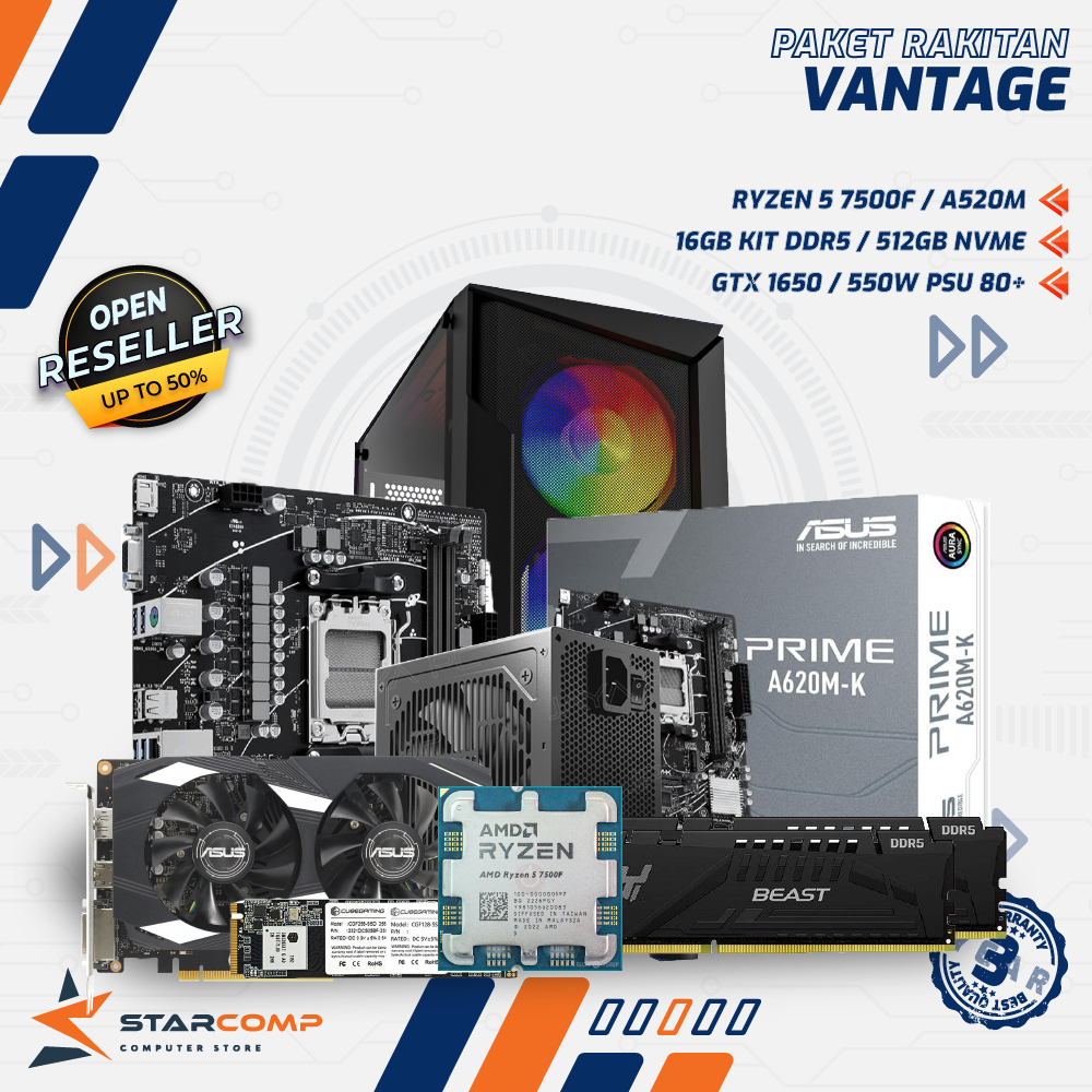 Jual PC RAKITAN RYZEN 5 7500F A620M 16GB Kit DDR5 512GB NVME GTX 1650 ...