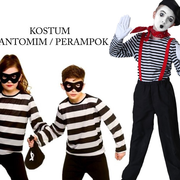 Jual 4 IN 1 COD kostum perampok penjara hitam putih pantomim TOPENG ...