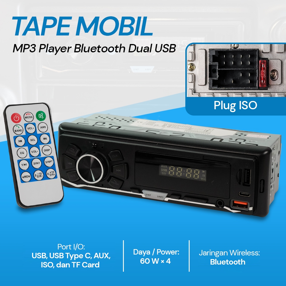 Jual Tape Mobil Audio MP3 Player Bluetooth Dual USB Hands Free ISO ...