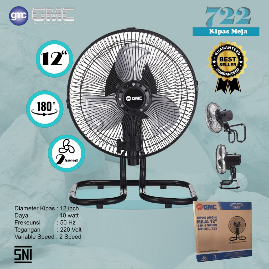 Jual GMC 722 Kipas Angin 12 Inch 2 in 1 Meja | Dinding Baling Besi 40 ...