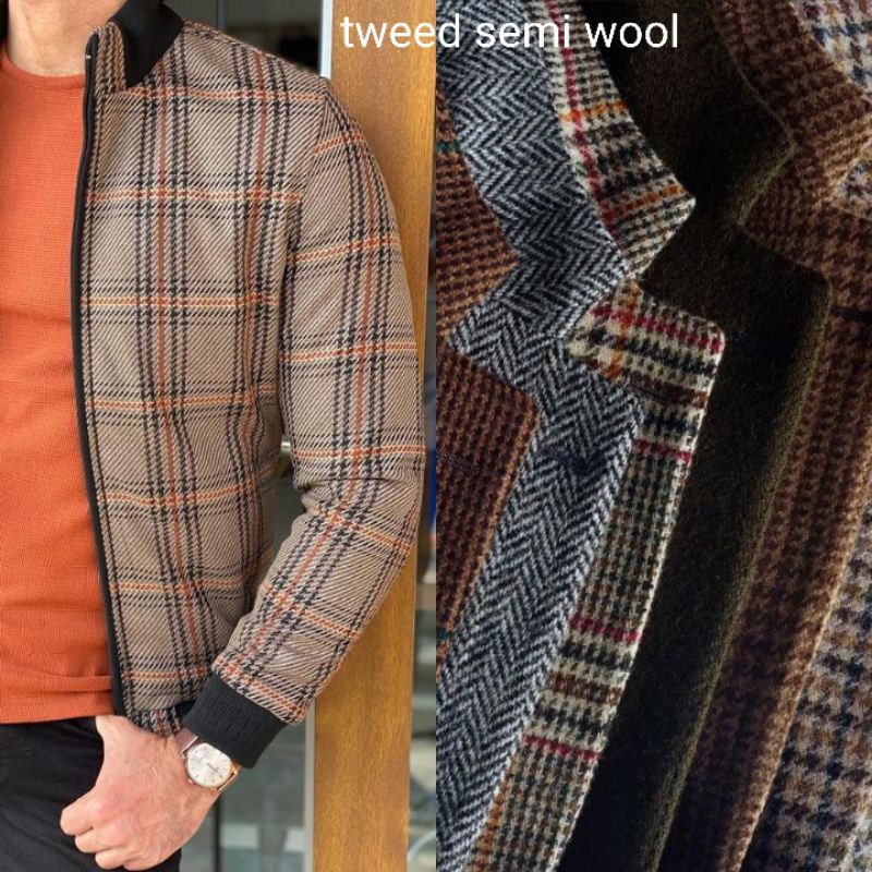 Jual bahan kain tweed semi wool motif / kain tweed / kain semi wool ...