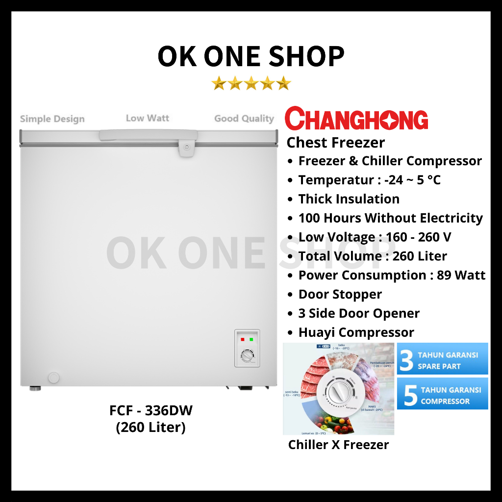 Jual Changhong Chest Freezer & Chiller FCF-336DW (260 Liter) / FCF 336 ...