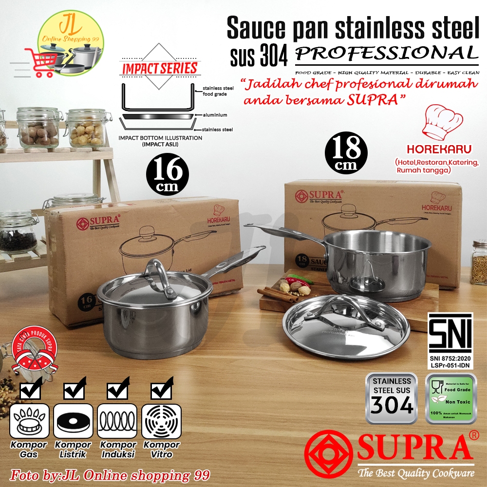 Jual SUPRA Panci sauce pan 16 & 18cm stainless professional impact ...