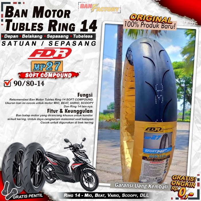 Jual Ban Motor Beat FDR MP27 Ring 14 Tubles Ban Motor Tubeless Mio Beat ...