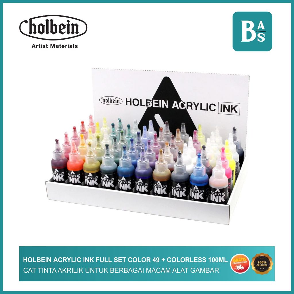 Jual Holbein Acrylic Ink Full Set Color 49 + Colorless 100ml | Cat ...