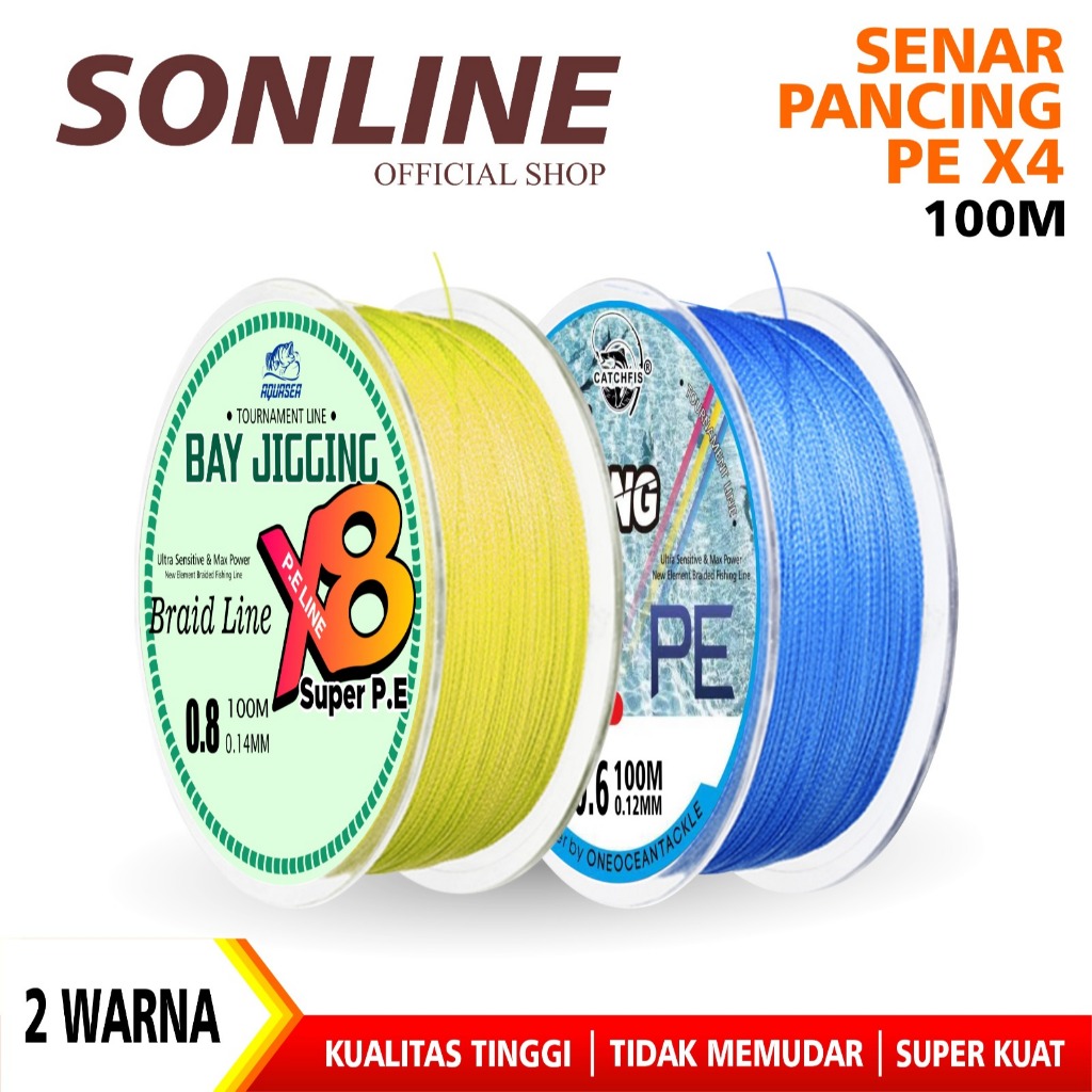 Jual SONLINE - Senar Pancing PE Premium Bay Jigging X8 Kuning & Bay ...