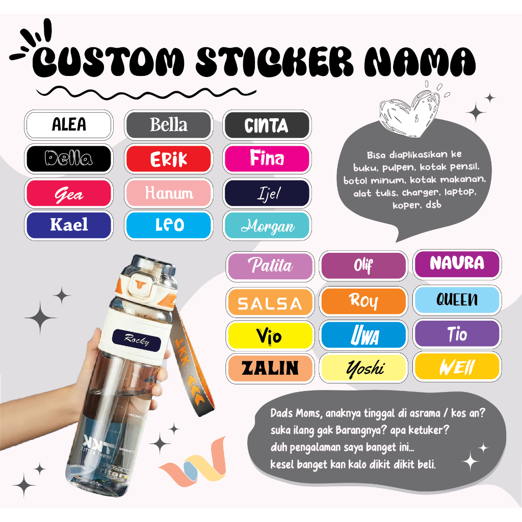 Jual STICKER STIKER LABEL NAMA LEBEL CUSTOM PREMIUM MURAH BUKU BOTOL ...