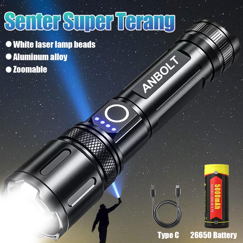 Jual 【Ready stock】Anbolt M26 Senter LED Super Terang Jarak Jauh Senter USB Charging Tahan Air ...