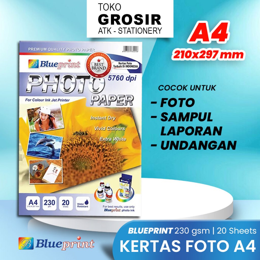 Jual Kertas Foto A4 Glossy/ Glossy Photo Paper BLUEPRINT A4 230 gsm / KERTAS FOTO Matahari A4 ...