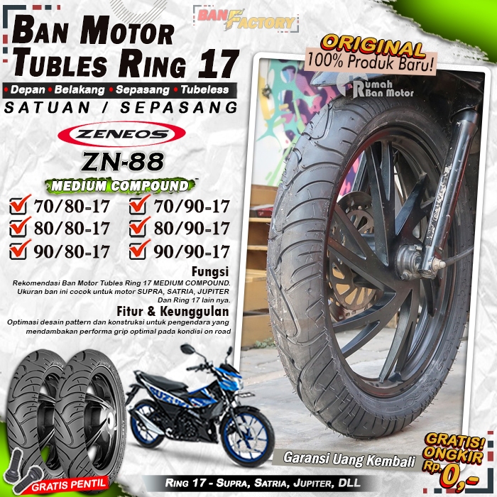 Jual Ban Motor Bebek Zeneos ZN88 Ring 17 Tubles Ban Motor Tubeless ...
