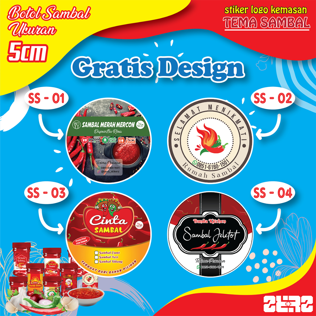 Jual Stiker Sambal Label Kemasan Toples | Bisa Custom Gratis Desain ...