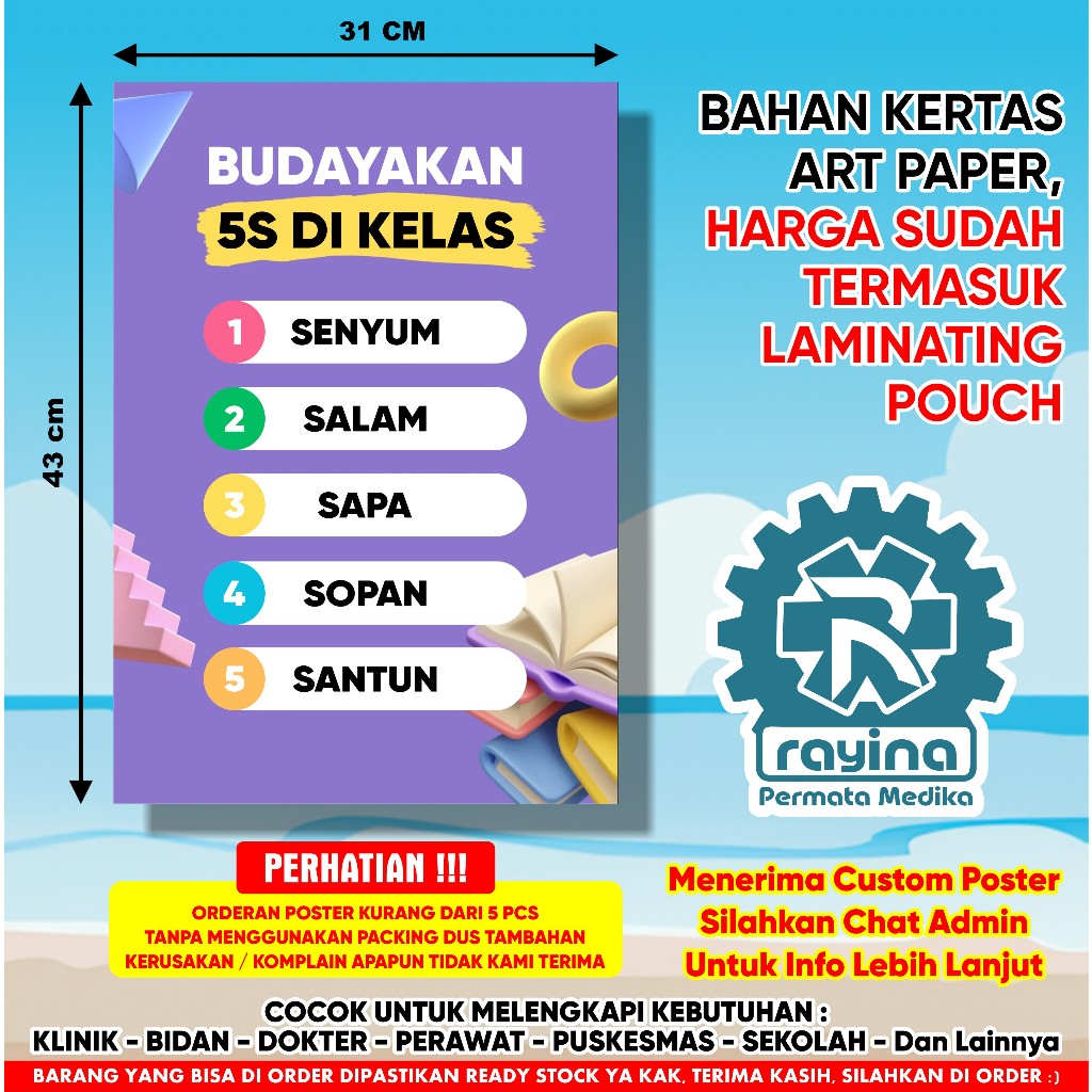 Jual Poster Edukasi Budayakan 5S di Kelas | Shopee Indonesia