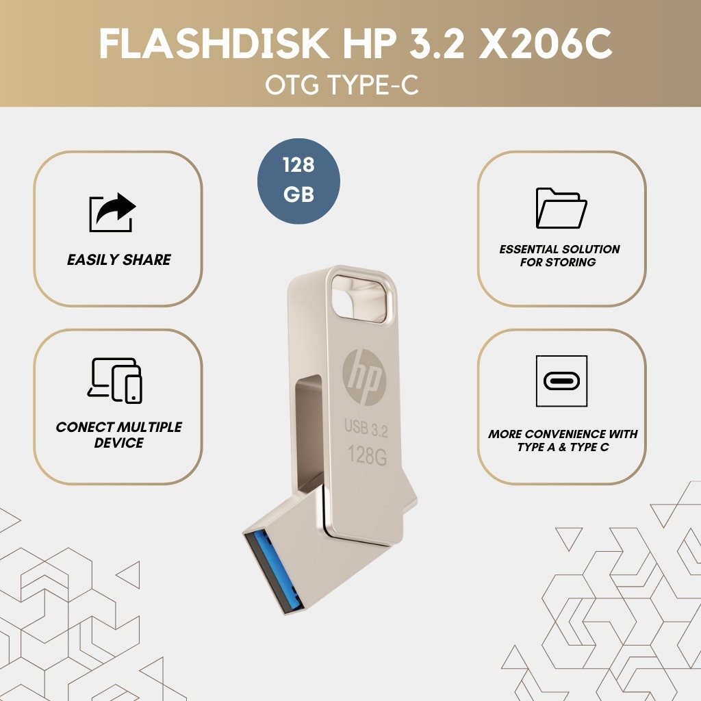 Jual Flashdisk HP 128GB 3.2 X206C OTG Type-C Penyimpanan HP 128GB X206C ...