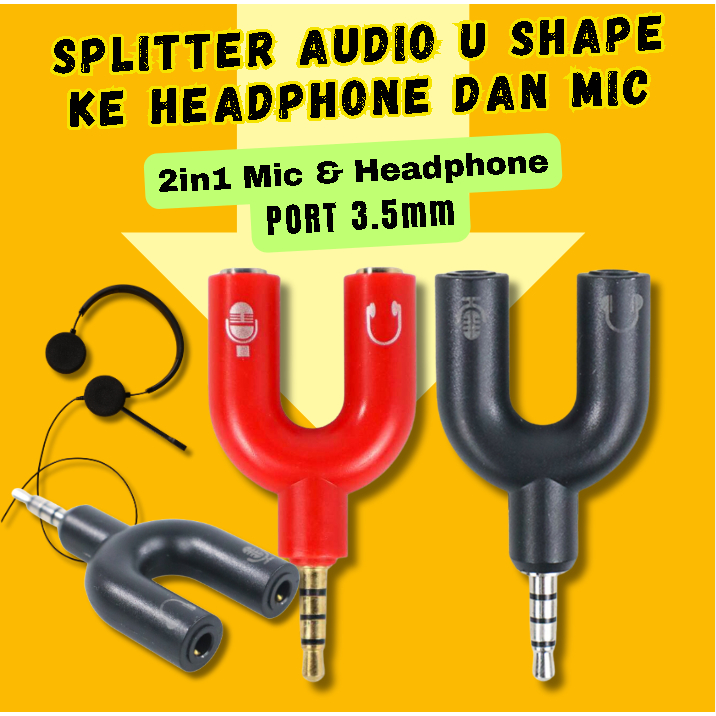 Jual Konektor Audio Splitter Audio Shape U 3.5mm 2 in 1 Mic Audio Jack 3.5mm to Dual Female ...