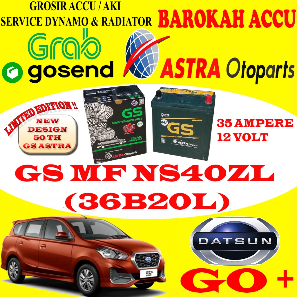 Jual AKI MOBIL DATSUN GO+ GS MF NS40ZL / 36B20L , 35 AH ASTRA OTOPARTS | Shopee Indonesia