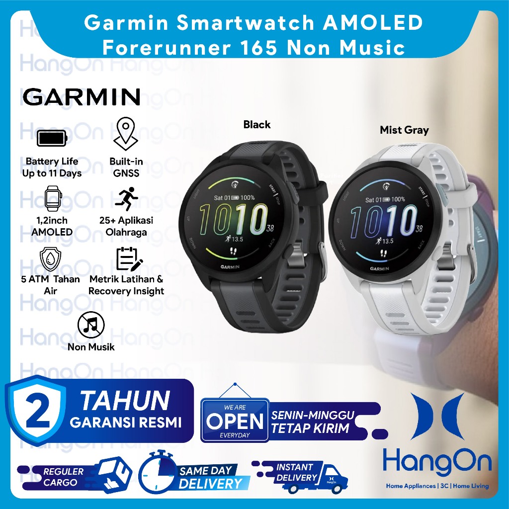 Jual Garmin Forerunner 165 Non Music 1,2'' AMOLED Smartwatch Display 5 ...
