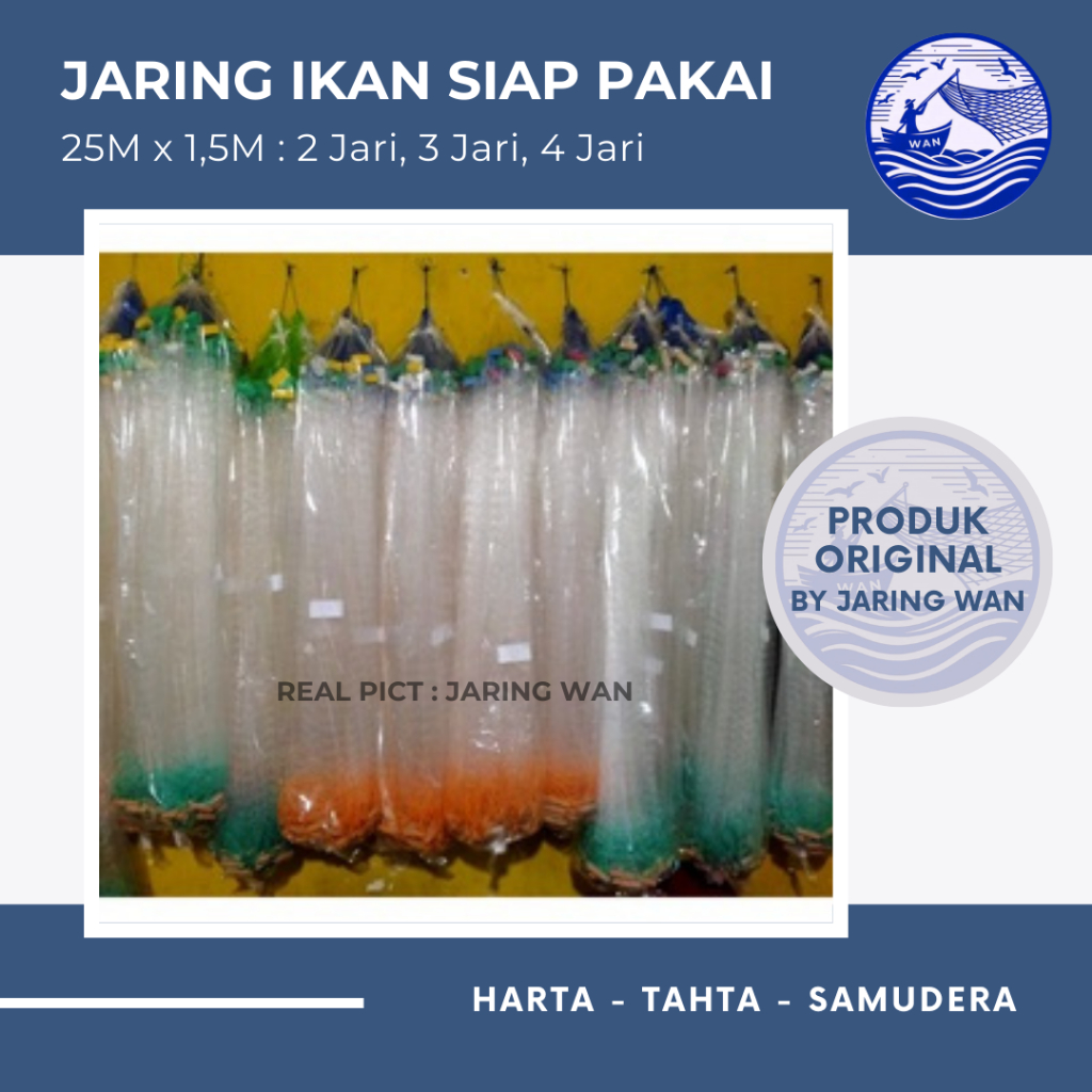 Jual Jaring Ikan siap pakai 25M x 1,5M 2 jari 3 jari 4 jari | Shopee ...