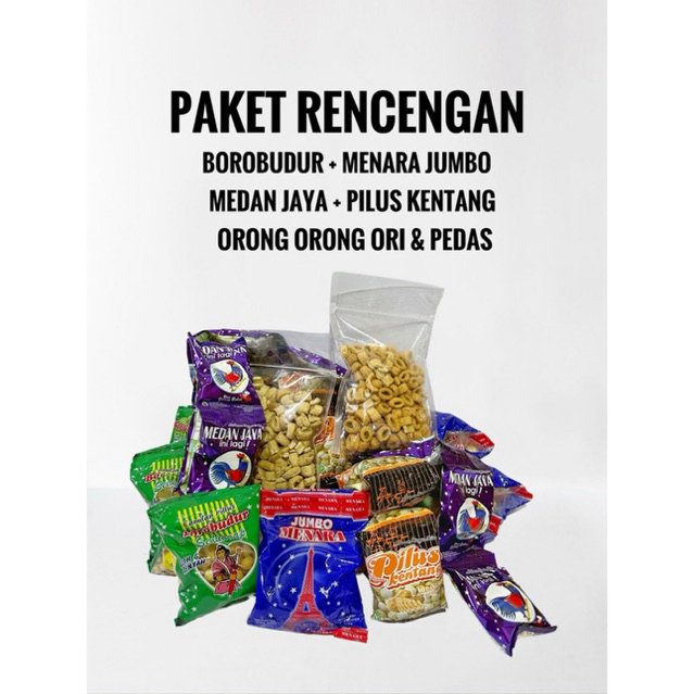 Jual PAKET RENCENGAN SNACK (1 RENCENG BOROBUDUR, MENARA, MEDAN JAYA ...