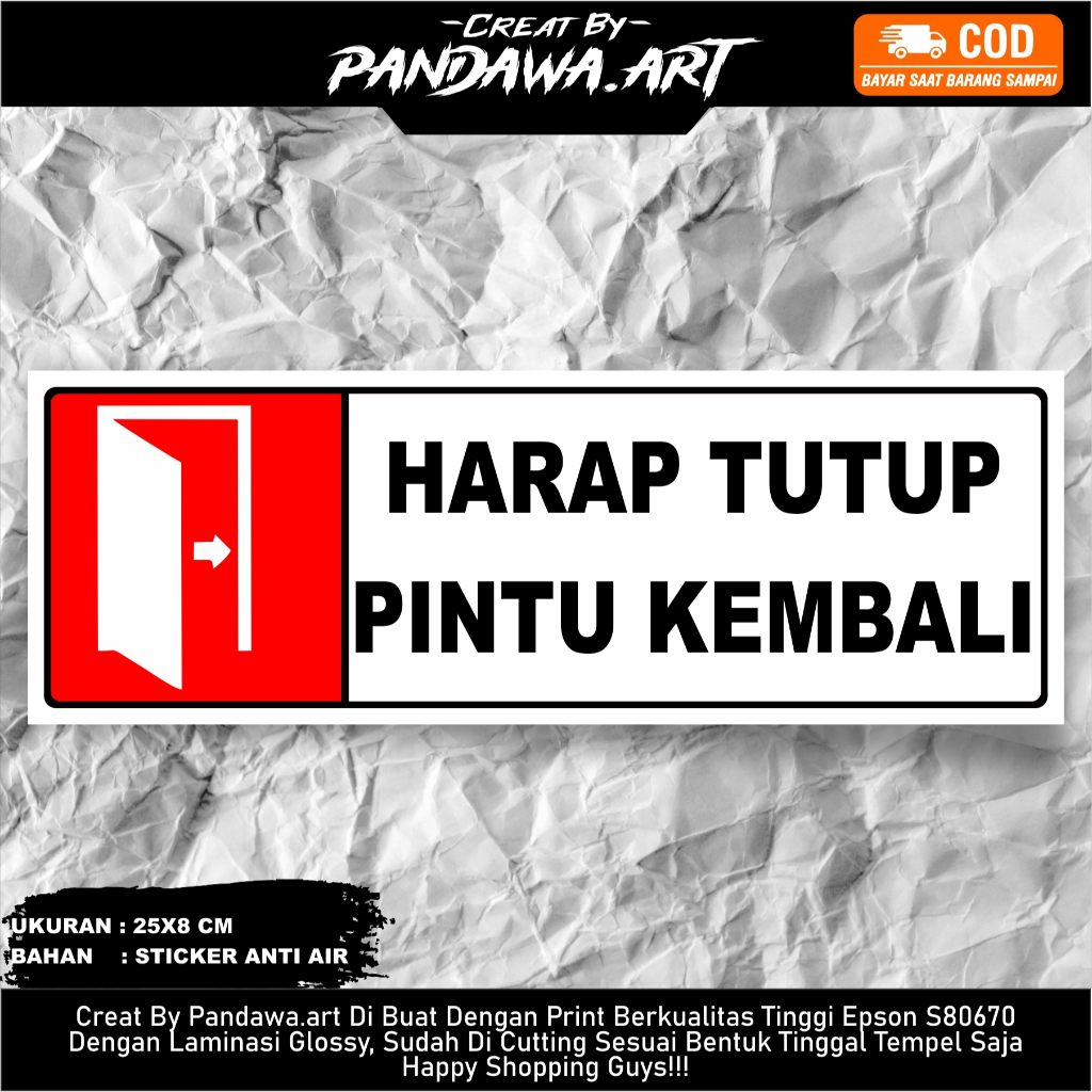 Jual Stiker Tutup Pintu Kembali / Label Tutup Pintu / Peringantan Tutup ...