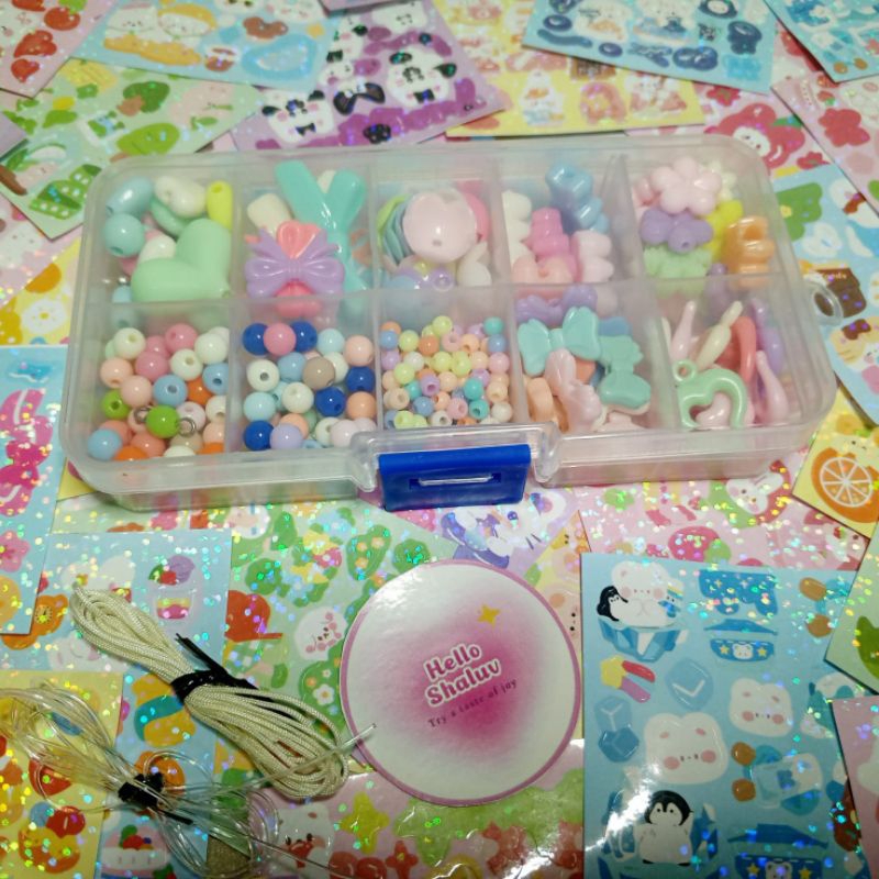 Jual ♥️ mix pastel ♥️ Paket DIY Manik Kit 1Box 10 manik (bonus senar ...