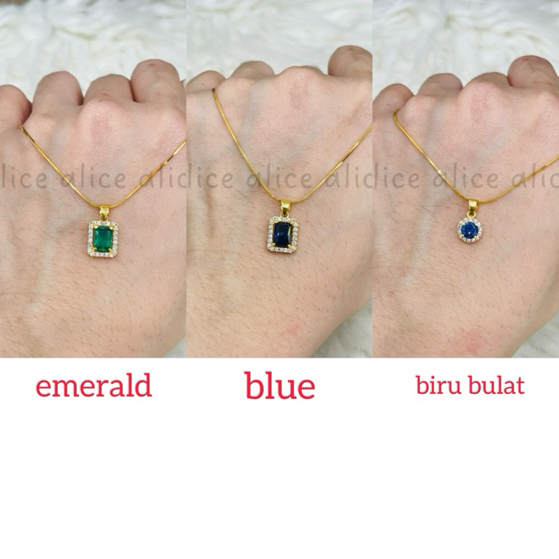 Jual kalung plus liontin kotak bulat biru hijau emerald simple cantik ...