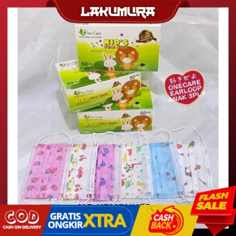 Jual MASKER ANAK EARLOOP ONE CARE 3 PLY MOTIF KARAKTER ISI 50 PCS ...