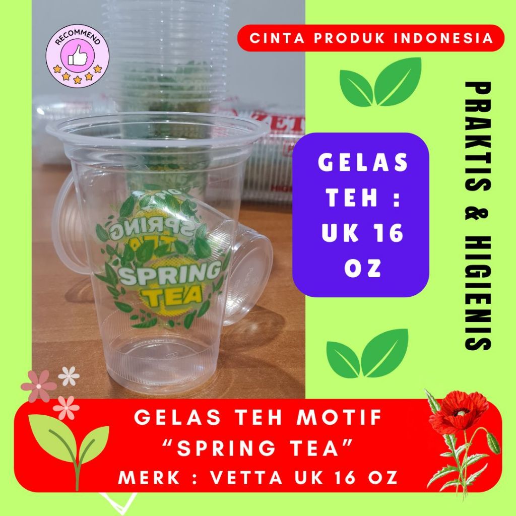 Jual Gelas Cup Plastik Gelas Es Teh Motif Spring Tea ukuran : 16 Oz Pop ...