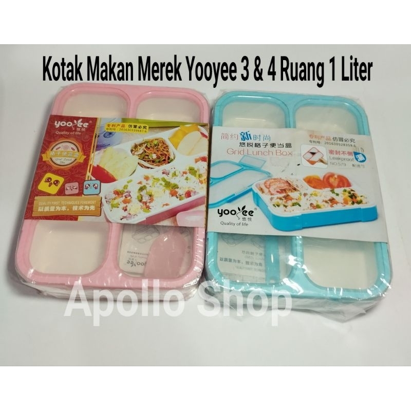 Jual Kotak Makan YooYee 3 & 4 Ruang 1 Liter No.579 - 578 Grid Lunch Box ...