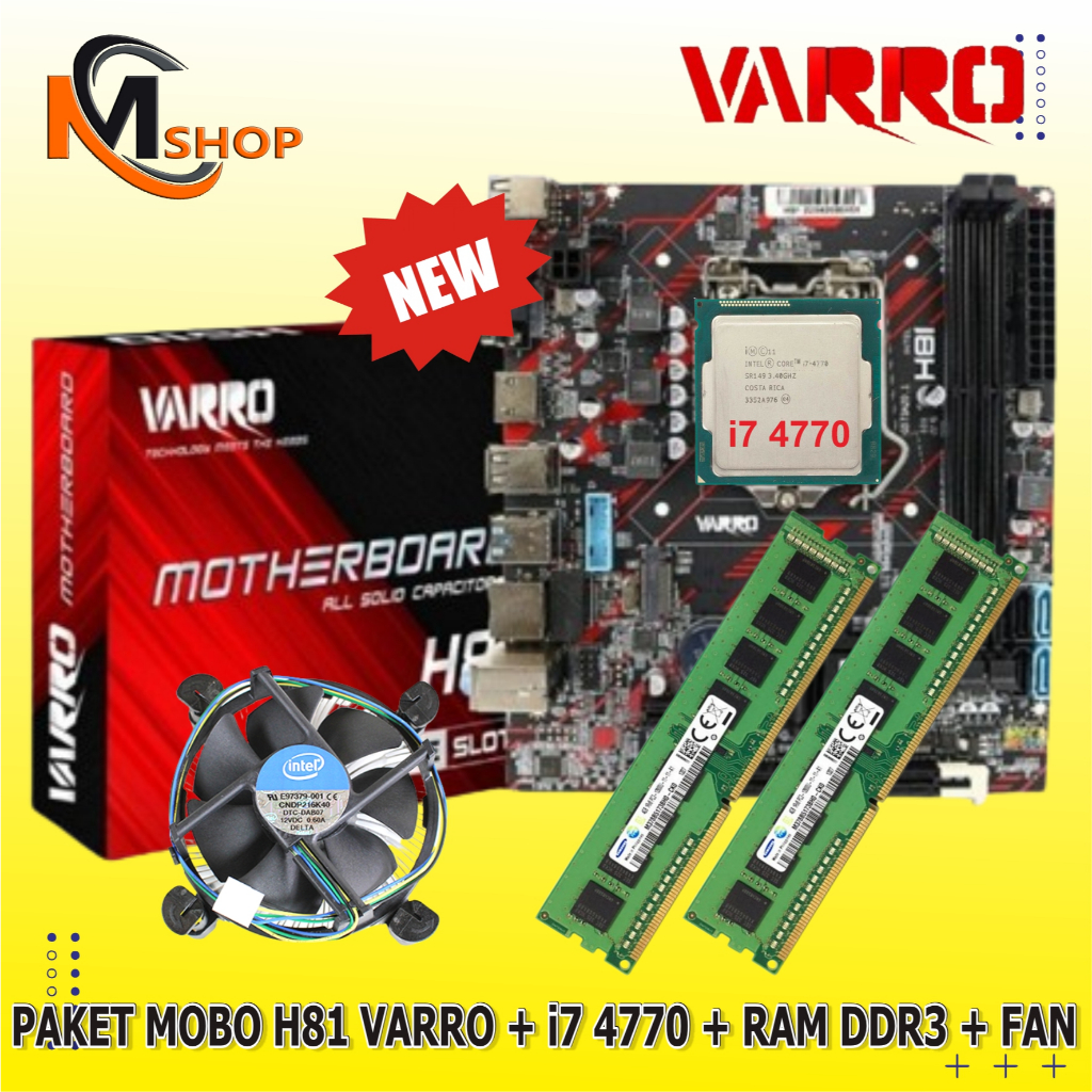Jual Paket Mainboard Mobo H81 Varro NVME New + Processor Core i7 4770/4790 + RAM DDR3 + Fan ...