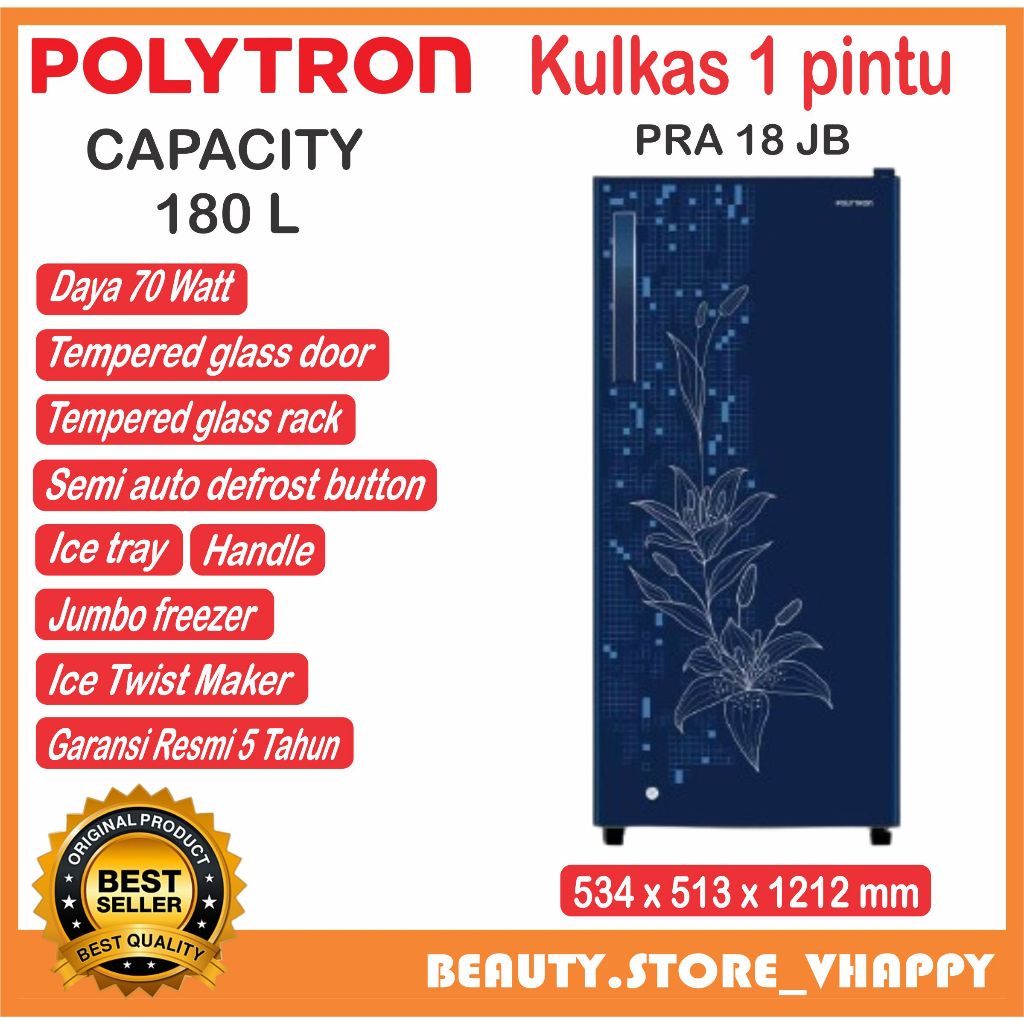 Jual Kulkas Polytron 1 Pintu Belleza Varia 180 liter PRA 18 JB | Shopee ...