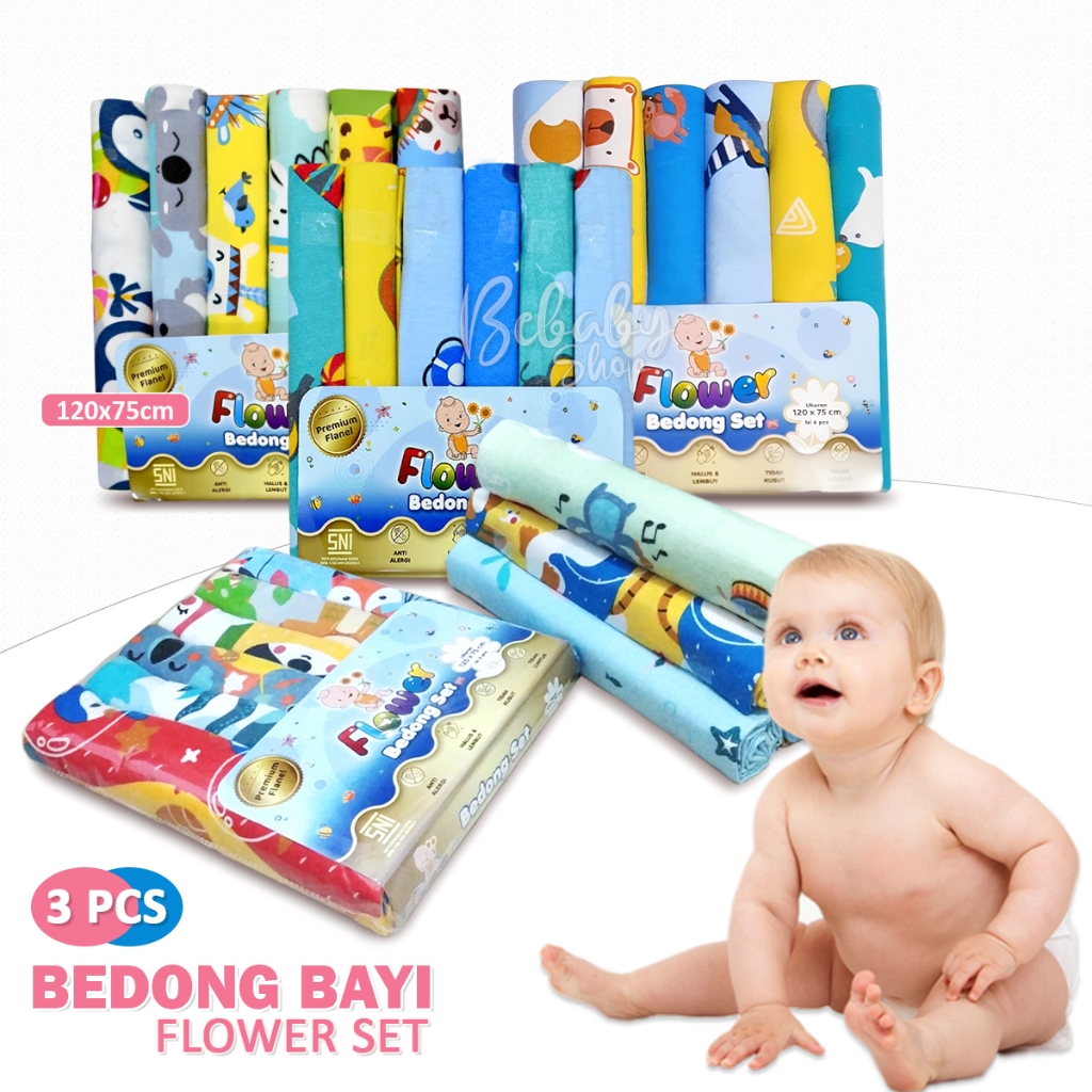 Jual 3pc Bedong Bayi Flower Flanel Motif Alas Tidur Selimut Baby ...