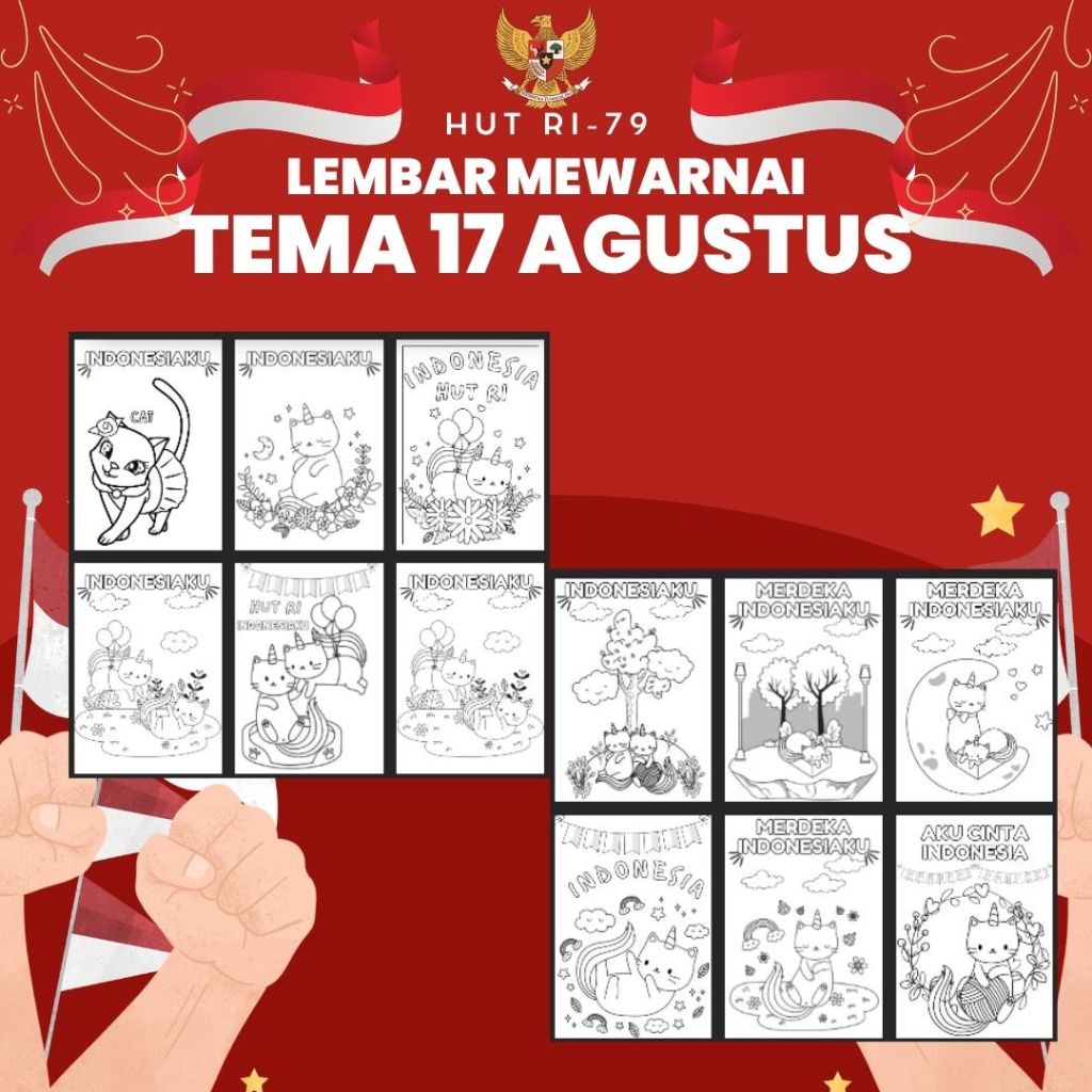 Jual KERTAS MEWARNAI HUT RI (Gambar Kucing) / KERTAS GAMBAR KEMERDEKAAN ...