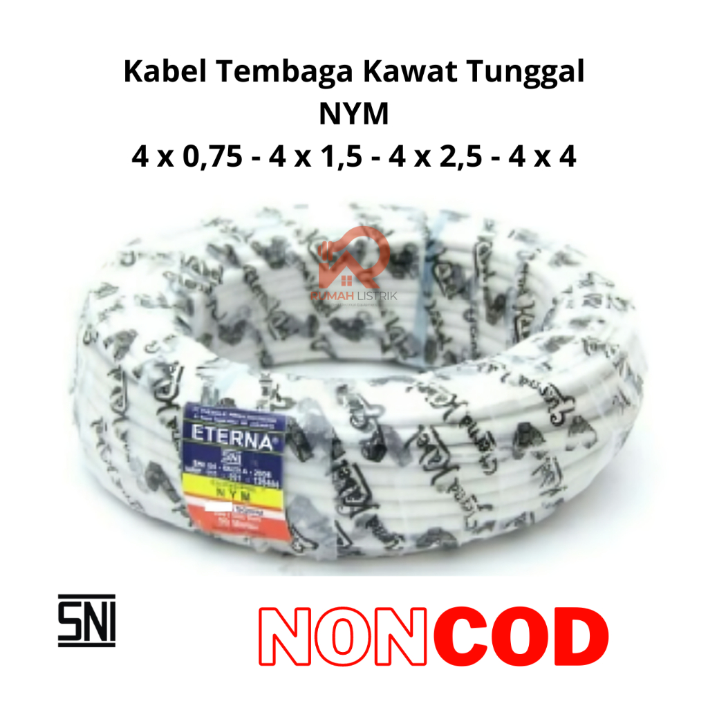 Jual ETERNA KABEL NYM 4x1,5 - 4x2,5 - 4x4 ECERAN/METER KABEL LISTRIK PUTIH 4 TEMBAGA KAWAT ...