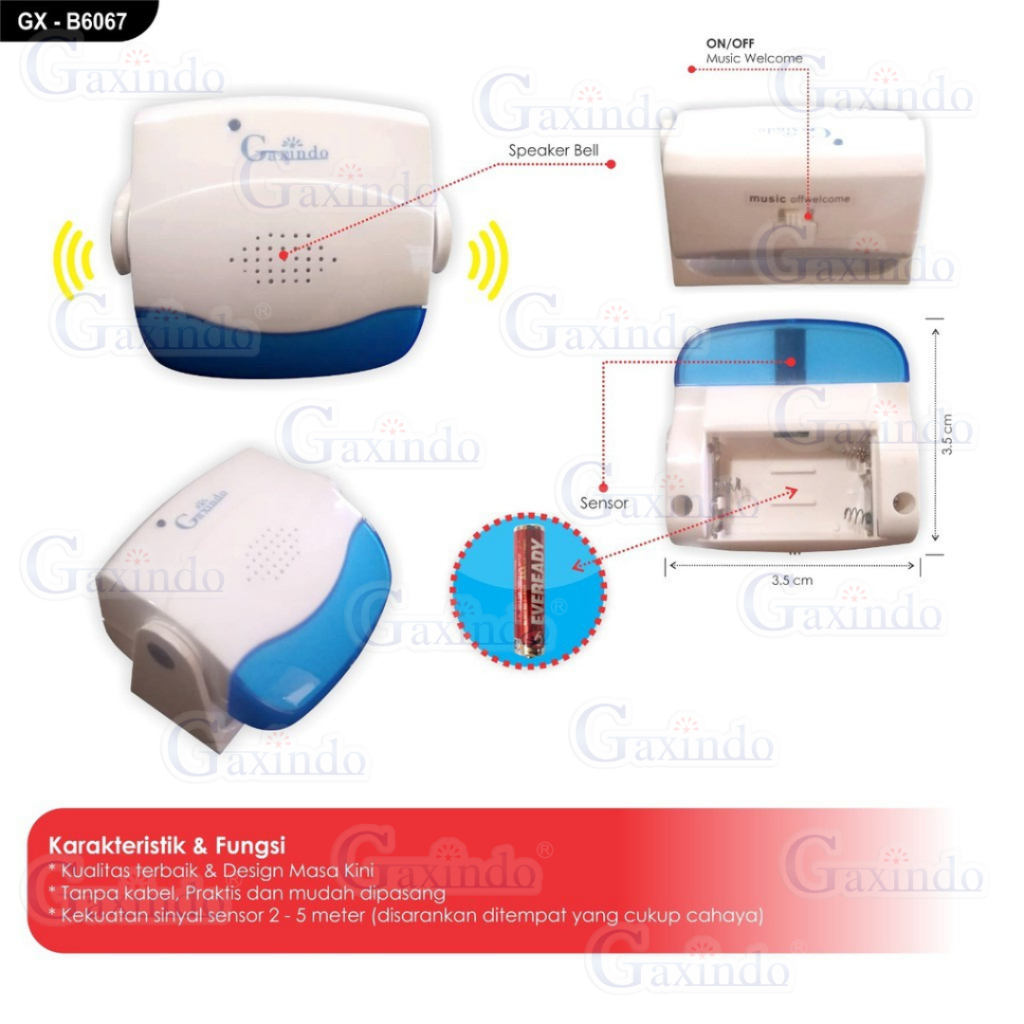 Jual BEL SENSOR GERAK ON/OFF B6067 BELL PINTU MASUK KAMAR RUANGAN RUMAH ...