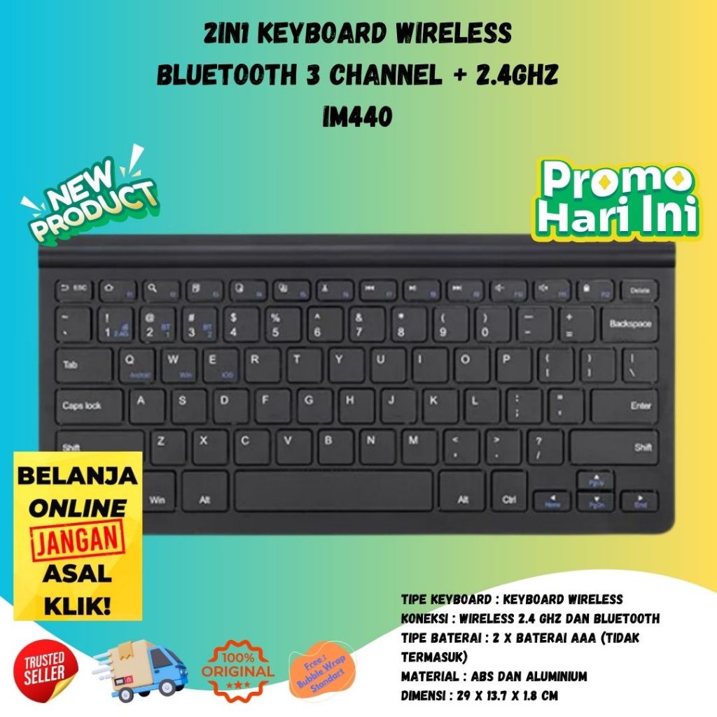 Jual Keyboard Wireless Bluetooth 3 Channel 2.4GHz Silent Tipis ...