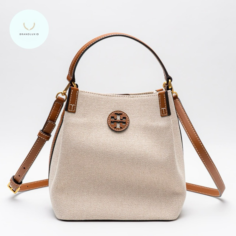 Jual Tory Burch Blake Canvas Bucket Bag Natural/Classic Cuoio | Shopee ...