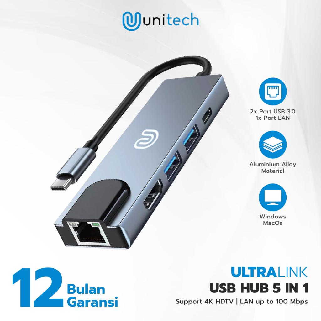 Jual USB HUB Converter Type C HUB 3.0 4K HDMI + LAN | 5 in 1 ...