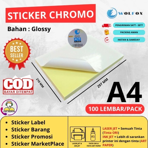 Jual STIKER LABEL A4 ISI 100 LEMBAR / KERTAS STICKER A4 | Shopee Indonesia