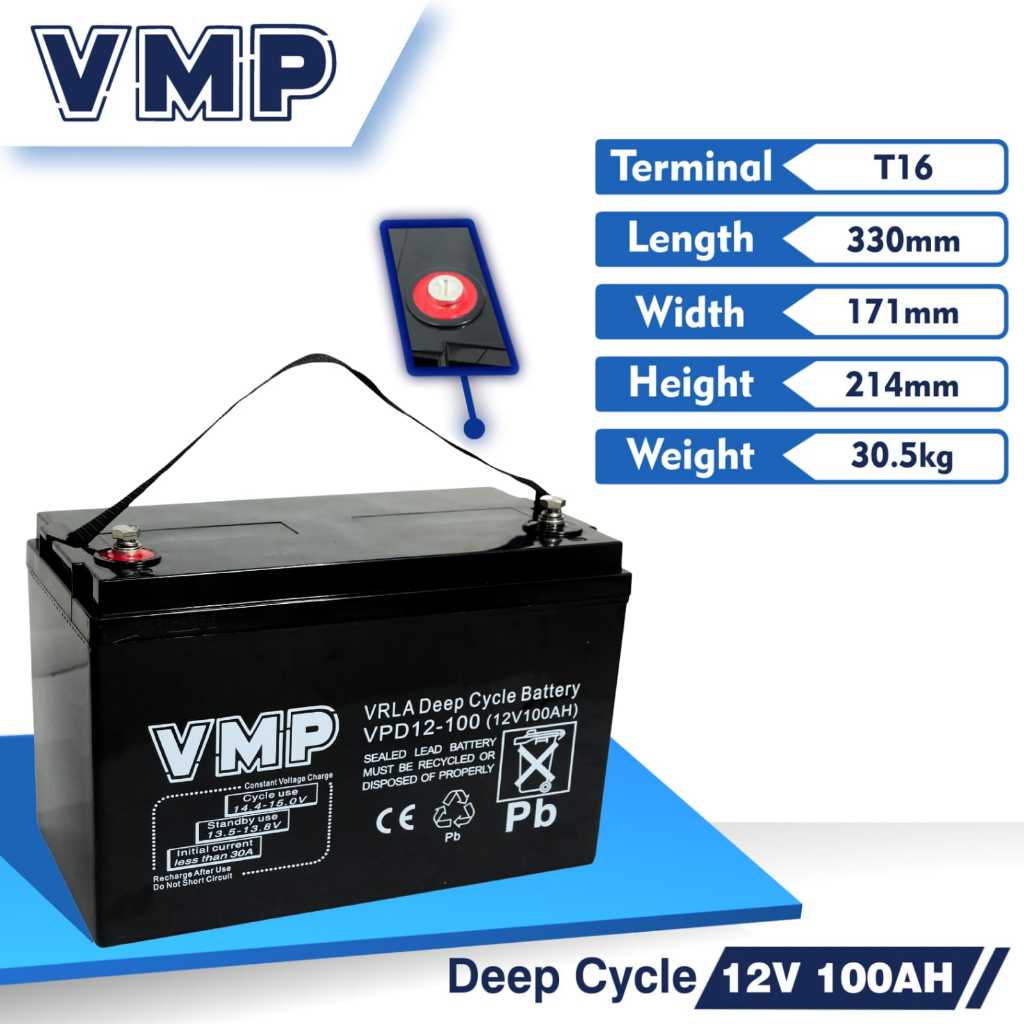 Jual Aki Kering VMP 12V 100Ah Baterai UPS Solar Panel Batre VRLA Deep ...