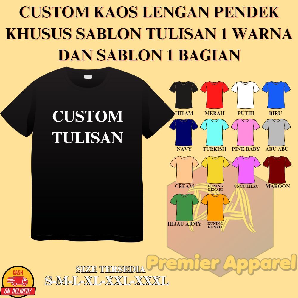 Jual Kaos Custom TULISAN Bebas 14 WARNA KAOS Termurah UKURAN S sd XXXL ...