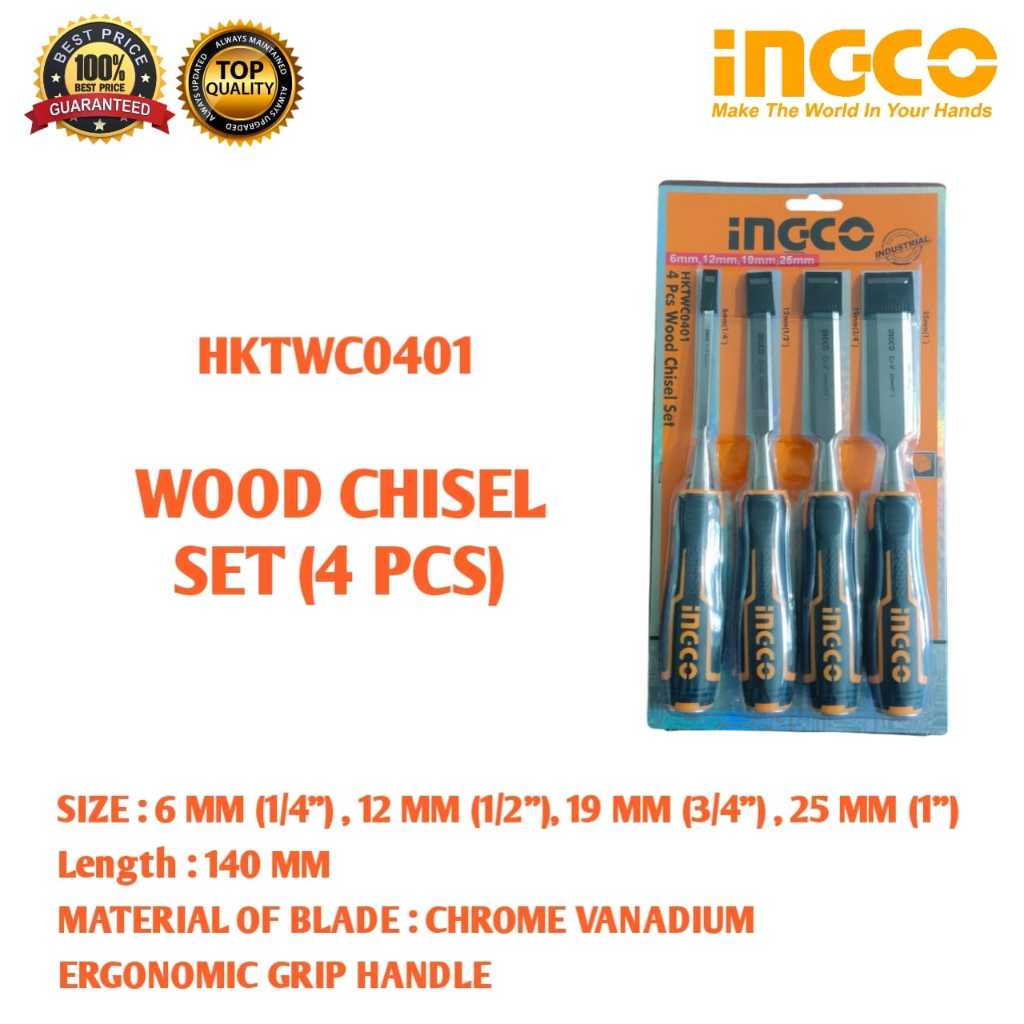 Jual WOOD CHISEL PAHAT KAYU CRV HEAVY DUTY SET 4 pcs INGCO Pahat Kayu ...