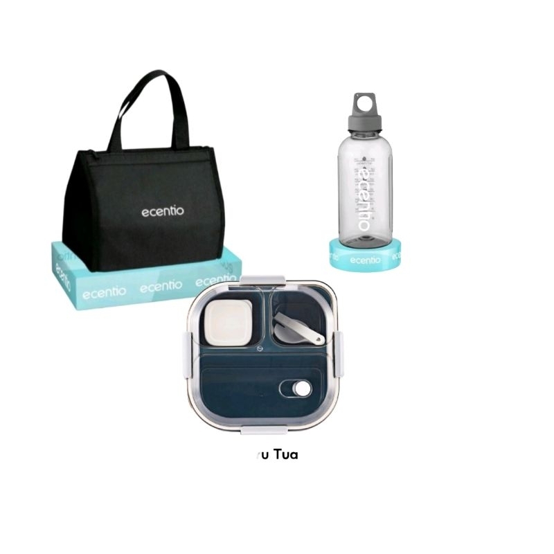 Jual Ecentio Kotak makan 3skat 1100ml Lunch Box 3skat + Botol Minum ...