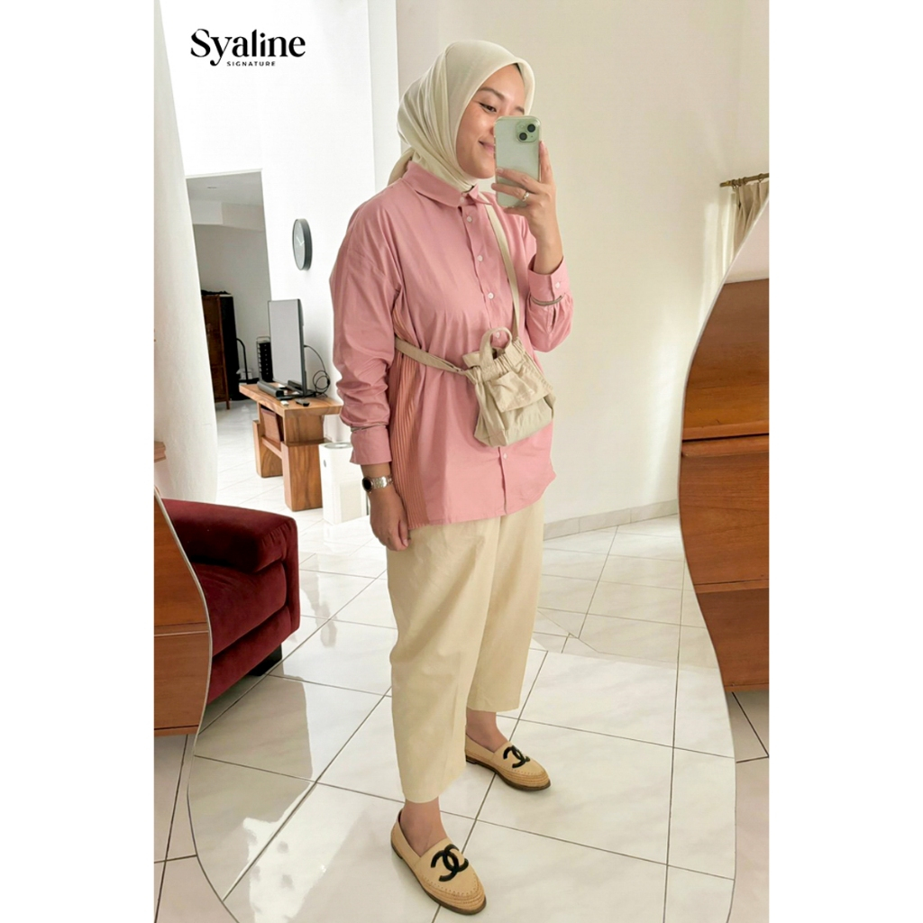 Jual Syaline Hijab - Atasan Kemeja Wanita Bahan Katun Poplin - Maven Shirt Pink | Shopee Indonesia