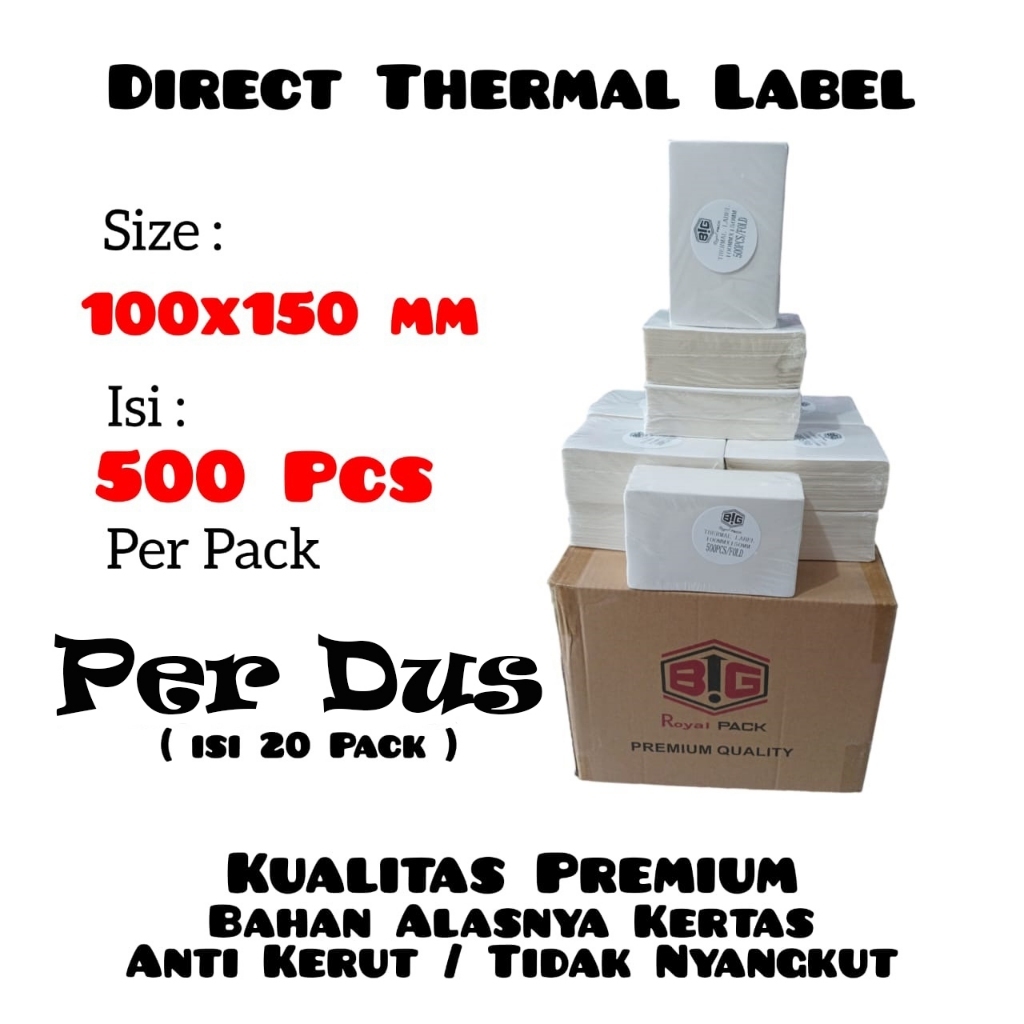 Jual Per Dus Kertas Sticker Label Thermal Lipat Resi 100x150 mm 500pcs ...