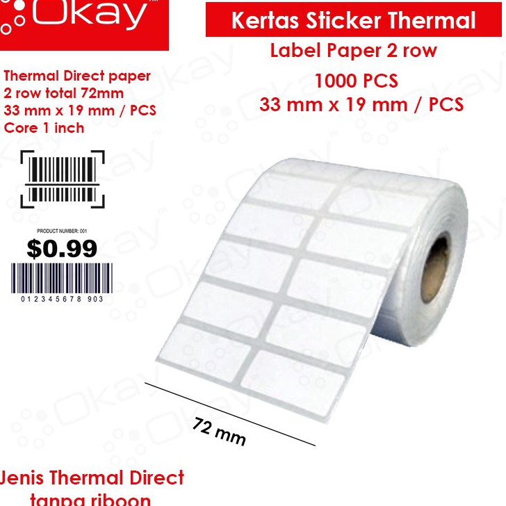 Jual TERBAIK Kertas Label Sticker 2 line 33x19 mm 1 pcs printer Label ...