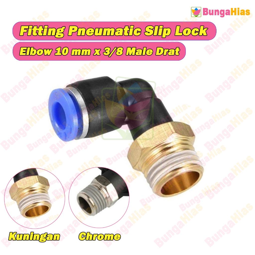 Jual Fitting Pneumatic Elbow 10 mm x 3/8 Male Drat Slip Lock Konektor Joiner Lurus Selang ...